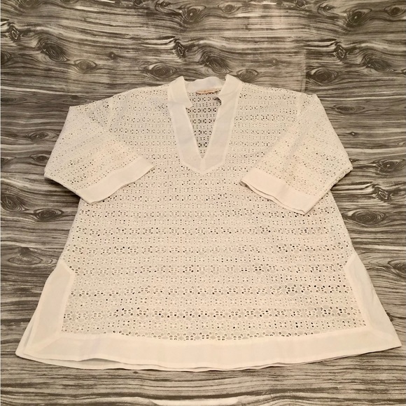 Tops | Tory Burch Ivory Eyelet Tunic | Poshmark